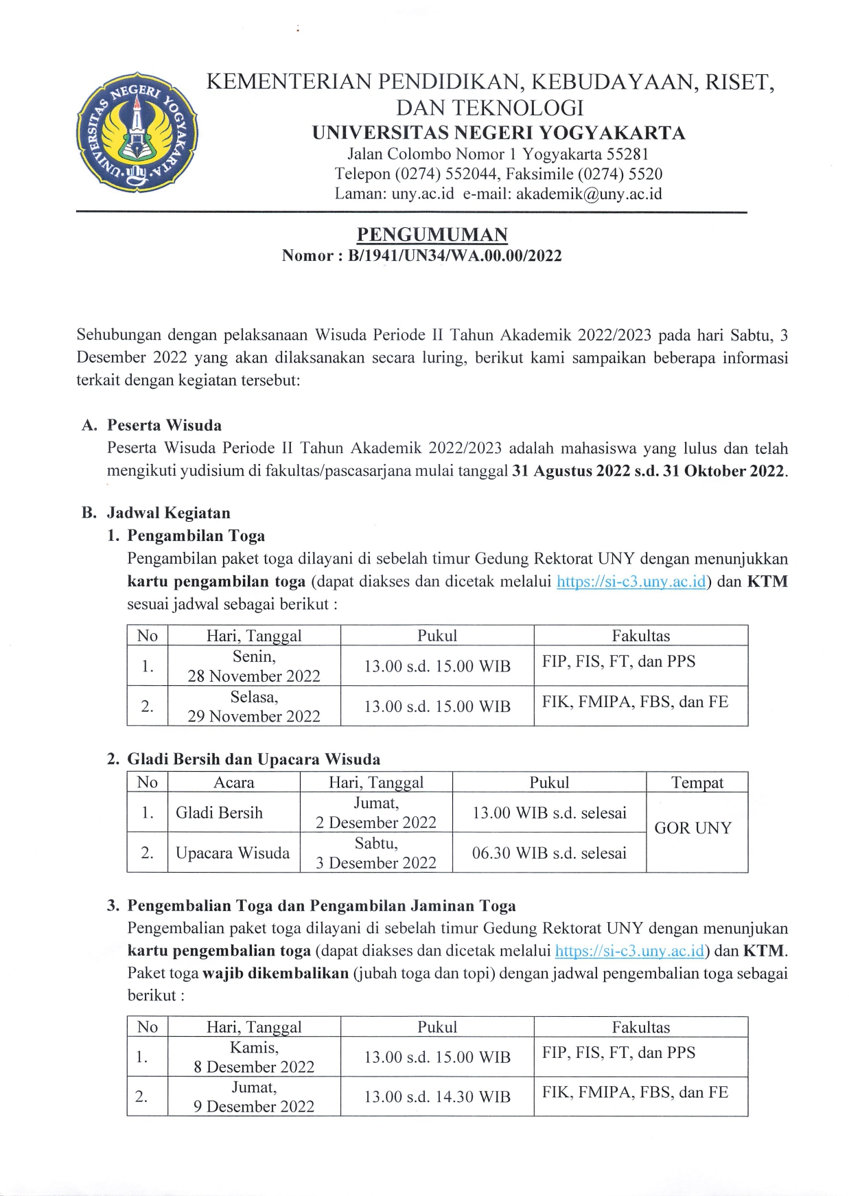 PENGAMBILAN-PENGEMBALIAN TOGA, GLADI BERSIH DAN PELAKSANAAN WISUDA ...